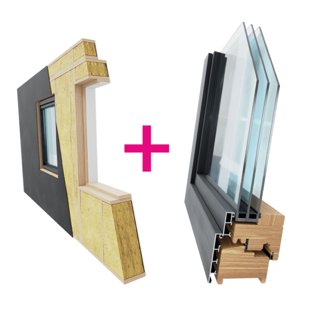 HoutAlu-Kozijn® prefab gemonteerd in HSB-element